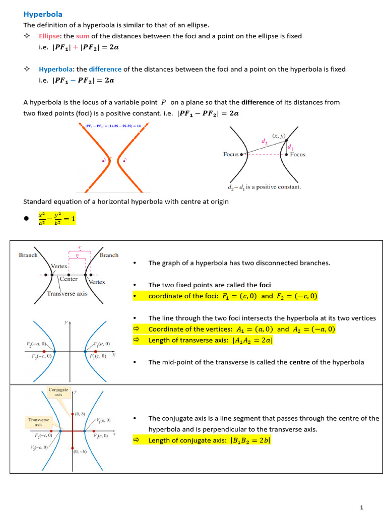 Understanding Hyperbolas: Definitions & Equations | PDF | Ellipse | Euclidean Geometry