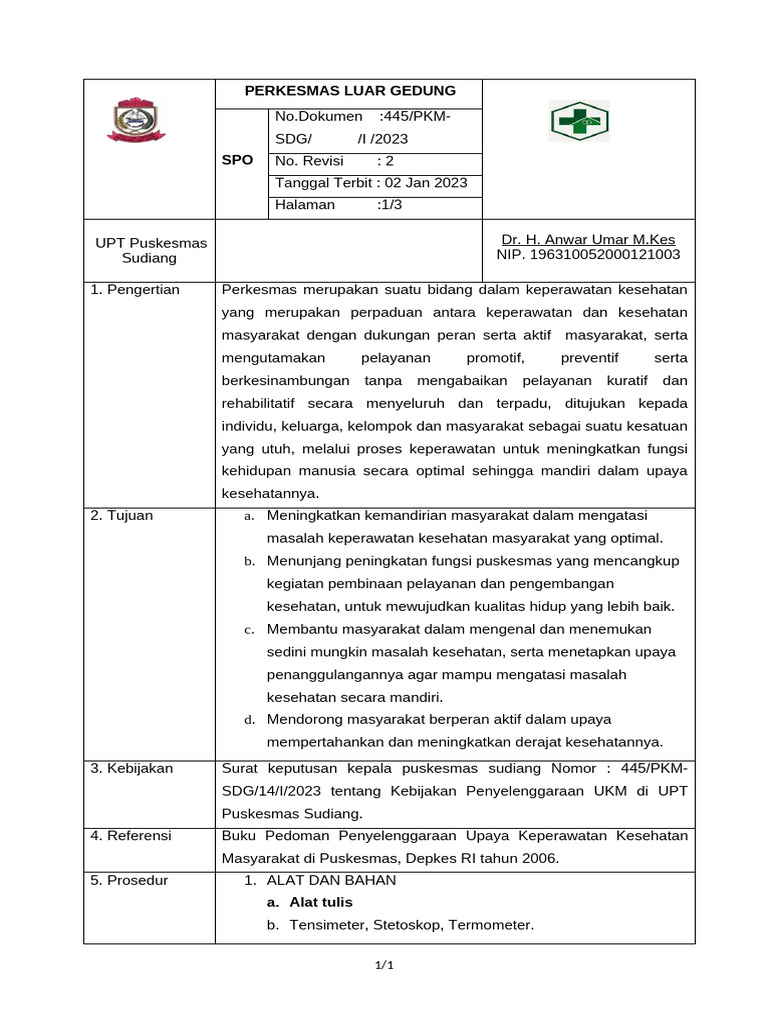 Sop Perkesmas LUAR Gedung | PDF