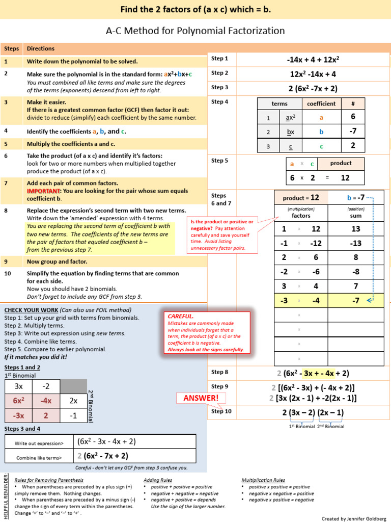 ACMethodforPolynomialFactorizationHandoutandWriteWipeWorksheet-1 | PDF ...