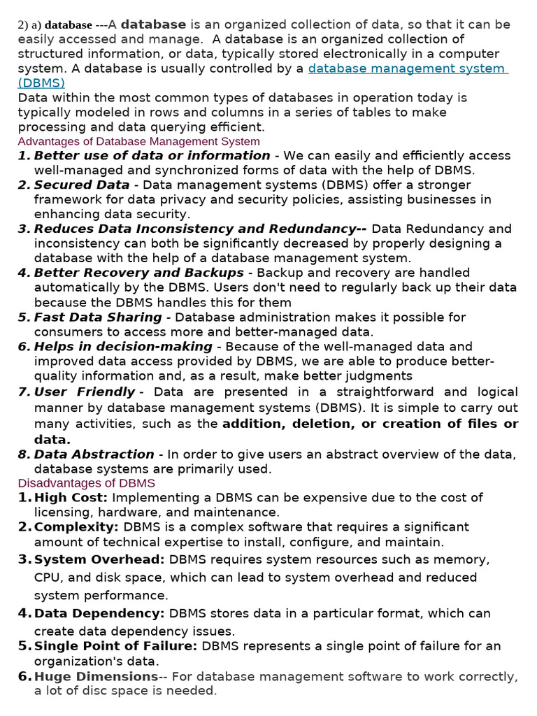 DBMS NOTES.docx MINI | PDF | Databases | Relational Database