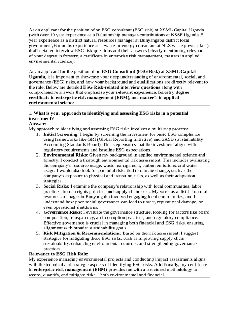 ESG Risk Interview Prep Guide | PDF | Risk | Risk Management