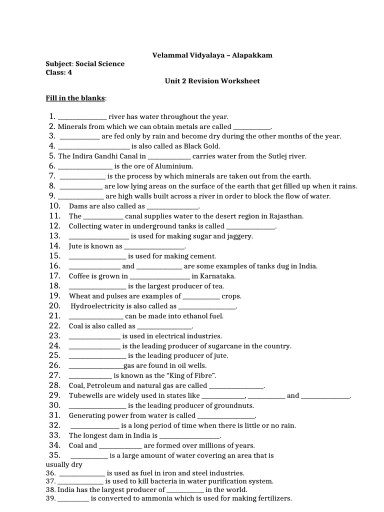 Social class 4 Unit 2 revison questions | PDF