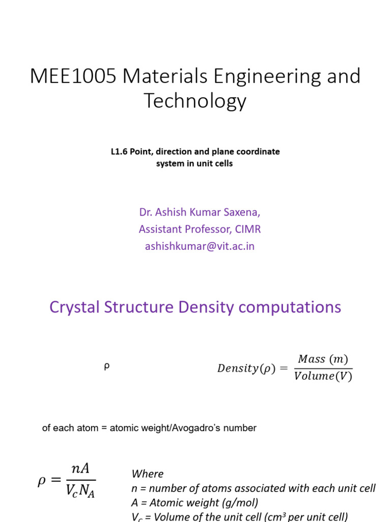 Crystal Structure & Density Basics | PDF | Crystal Structure ...