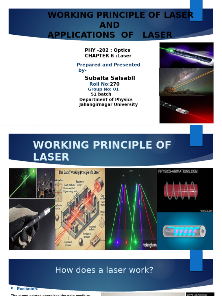 Laser Working Principle and Applications | PDF | Laser | Holography