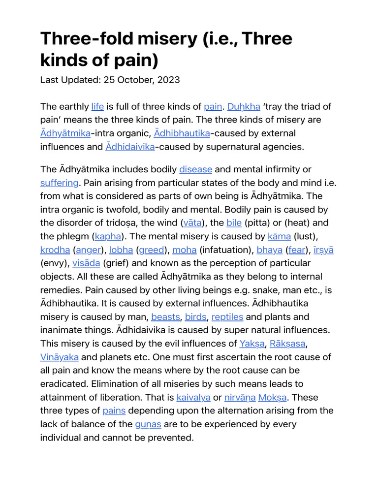 Three-Fold Misery (I.e., Three Kinds of Pain) | PDF