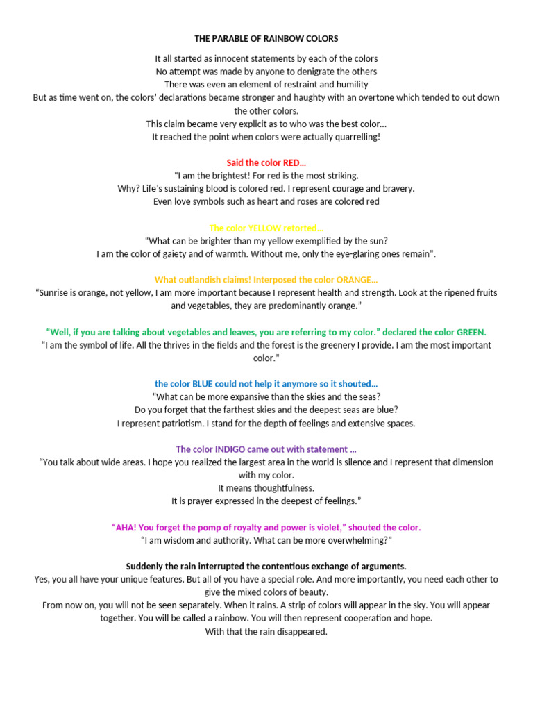 The Parable of Rainbow Colors | PDF | Color | Artistic Techniques