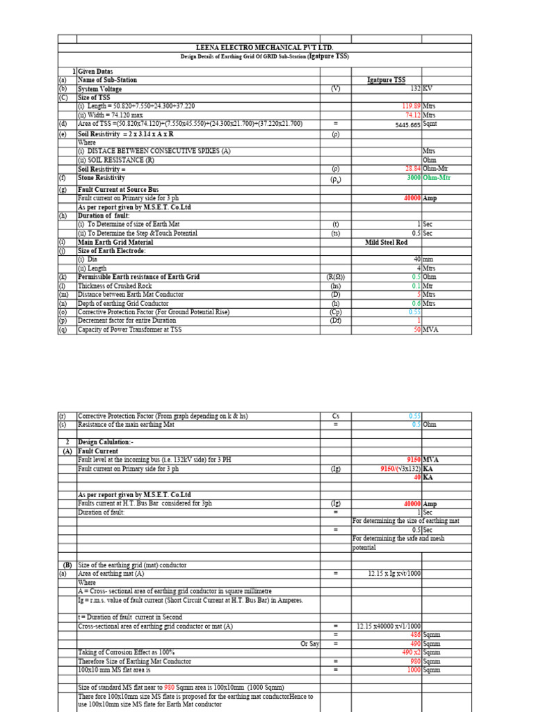 Earthing Calculation | PDF | Physical Quantities | Electric Power