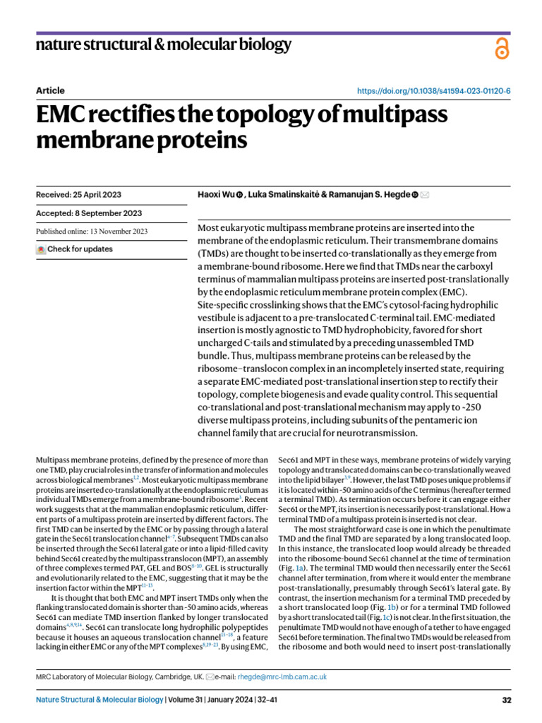 EMC 2023 | PDF | Protein Targeting | Cell Membrane