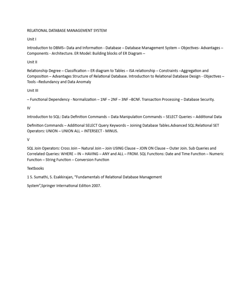 2bcom Ca Rdbms | PDF