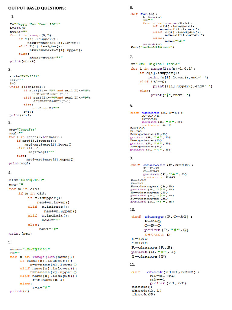 Output based questions string XII CS | PDF | Text File | Computer Network