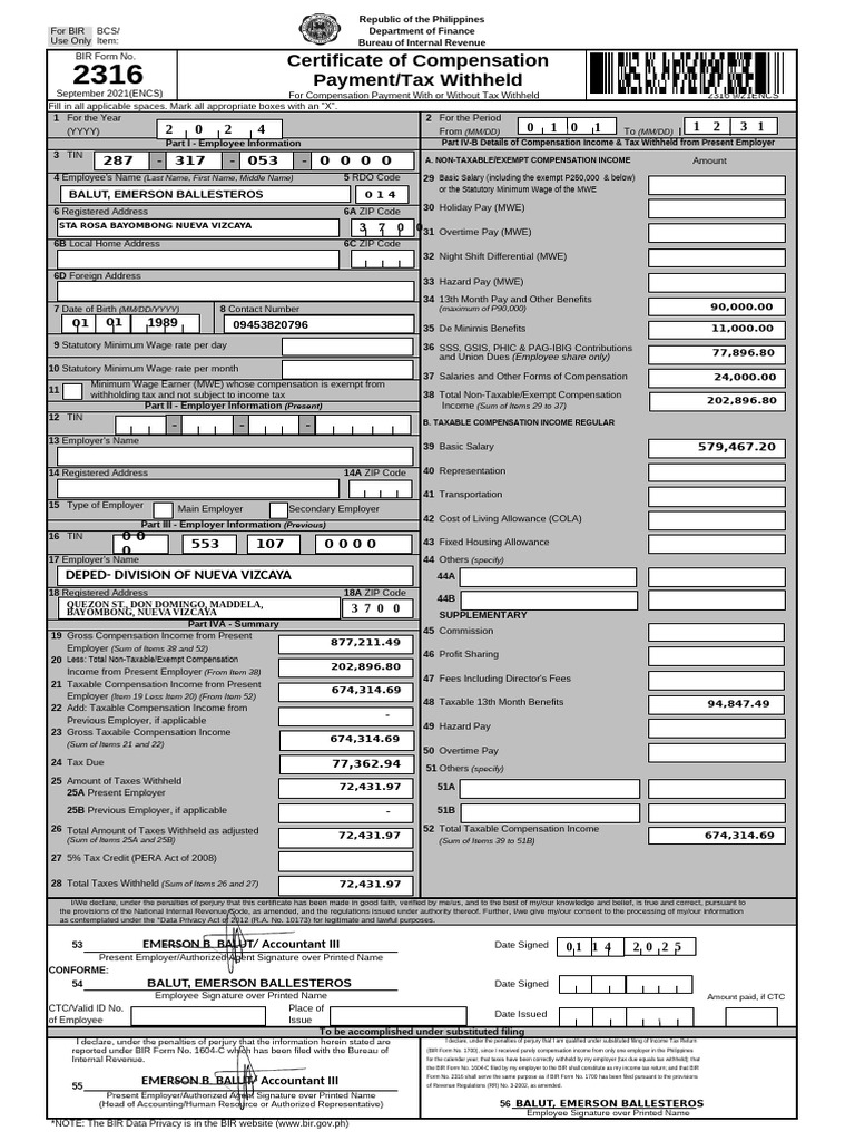 BIR-2316-Printer-Template-2024-alphalist (1) | PDF | Cost Of Living ...