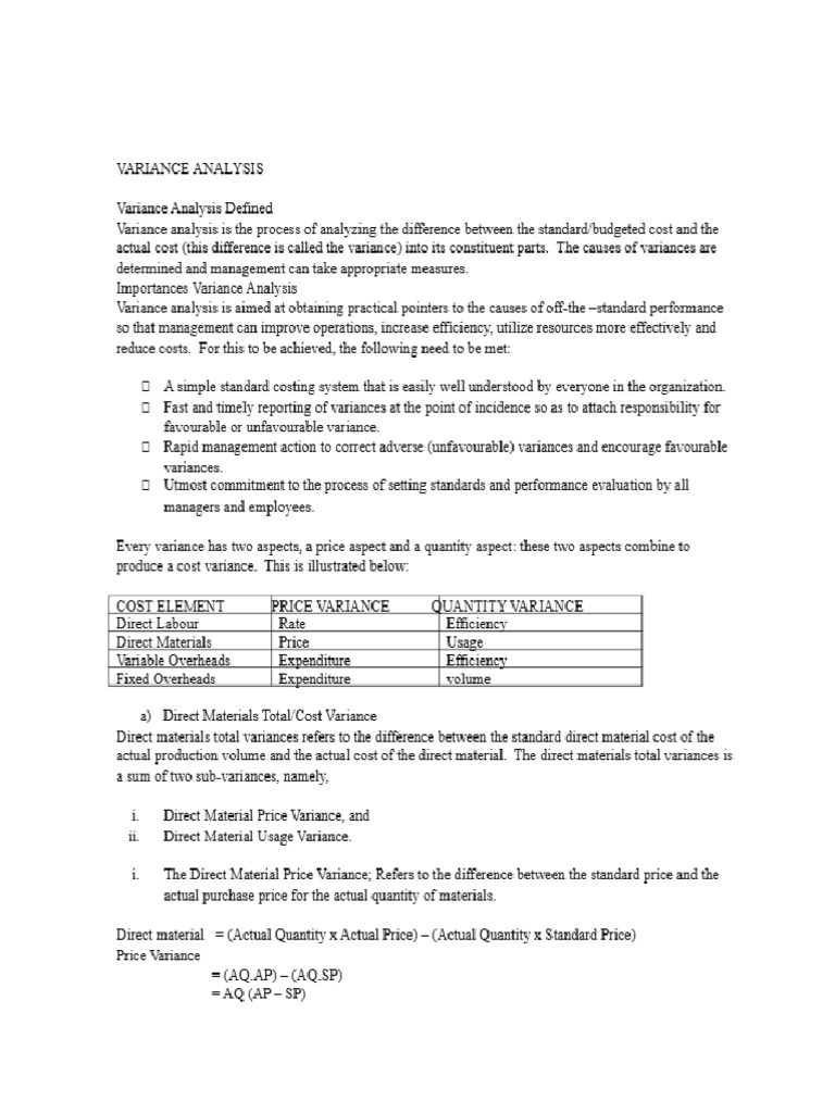 Variance Analysis Pdf