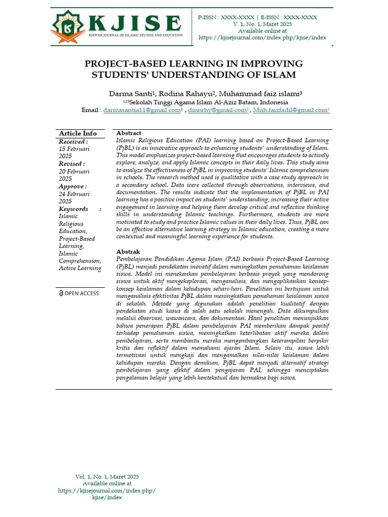 Project-Based Learning in Improving Students' Understanding of Islam Ok ...