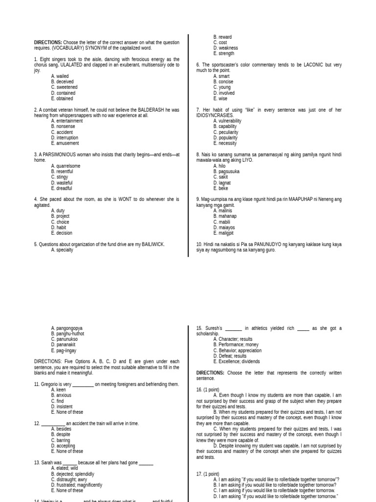 Vocabulary and Grammar Quiz Questions | PDF | Memory | Marketing