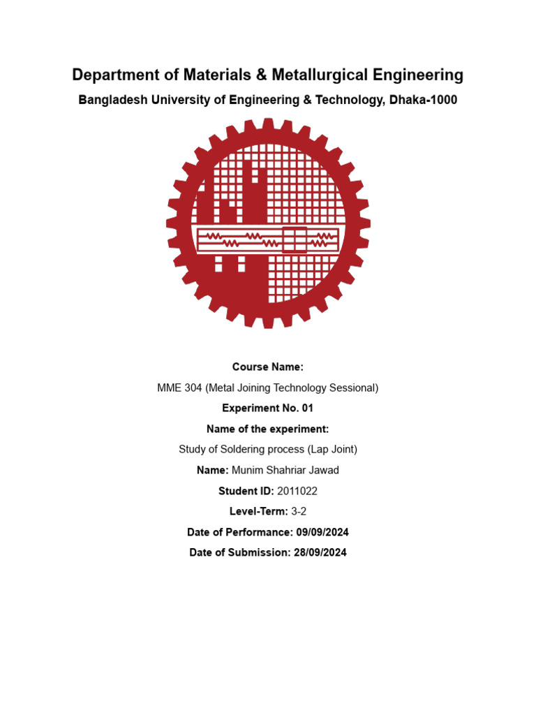 Study of Soldering Process (Lap Joint) | PDF | Soldering | Solder