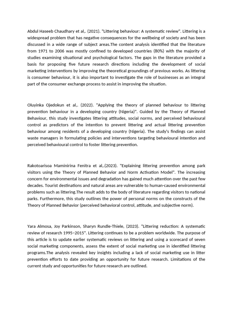 Chapter 2 RRL For Littering | PDF | Behavior