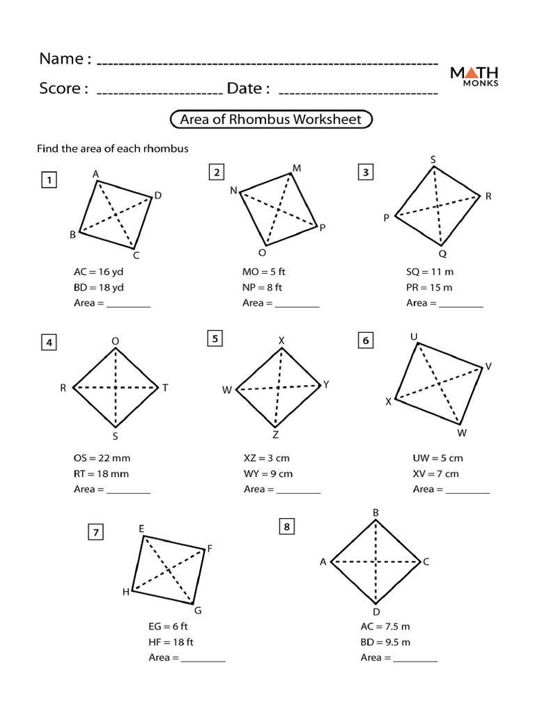 Area-of-Rhombus-Worksheet | PDF