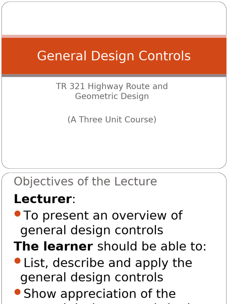 Road General Controls | PDF | Curvature | Traffic