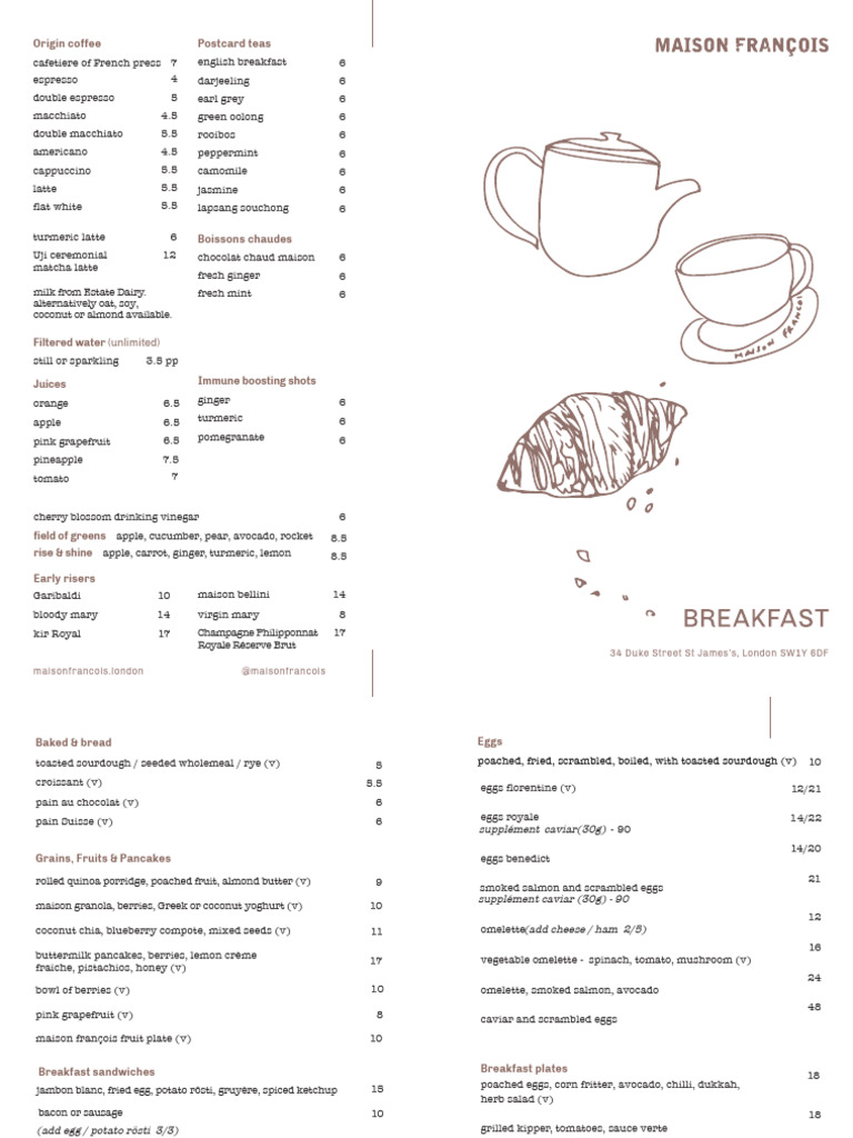Breakfast Menu at Maison François | PDF | Cooking | Cuisine
