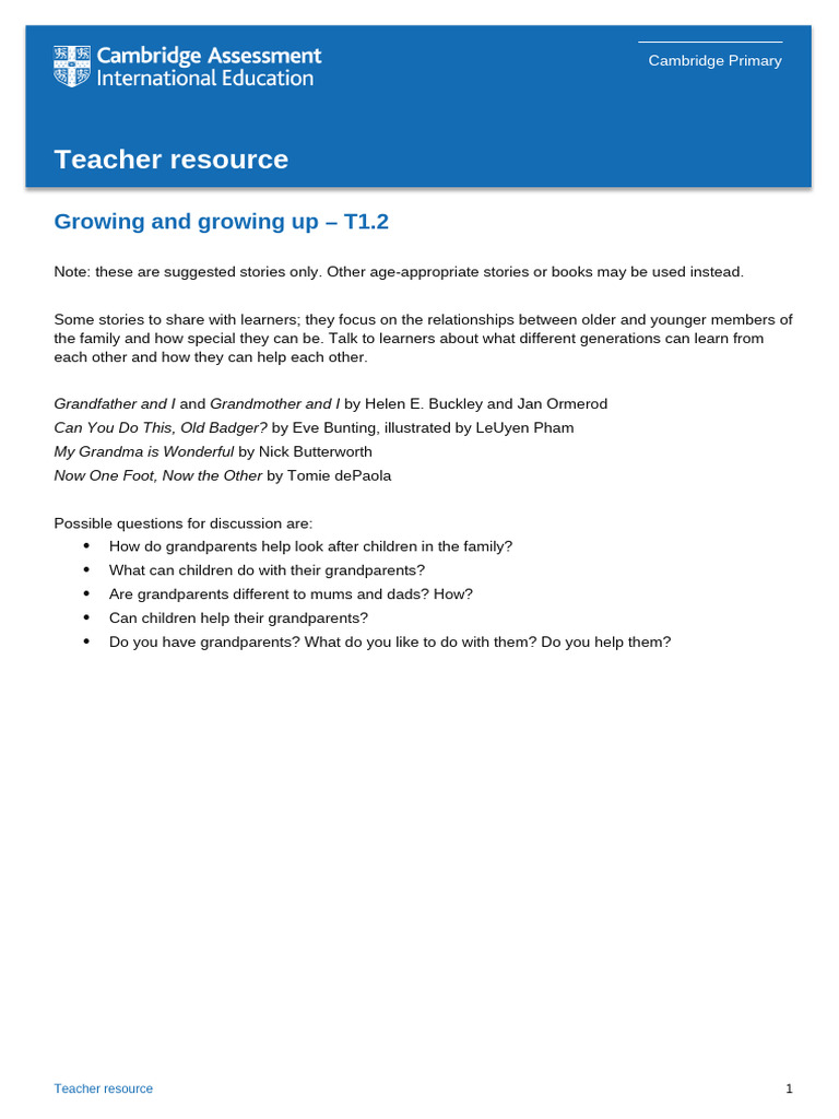 Challenge - Stage 1 - Growing and Growing Up - T1.2 - tcm142-656344 | PDF