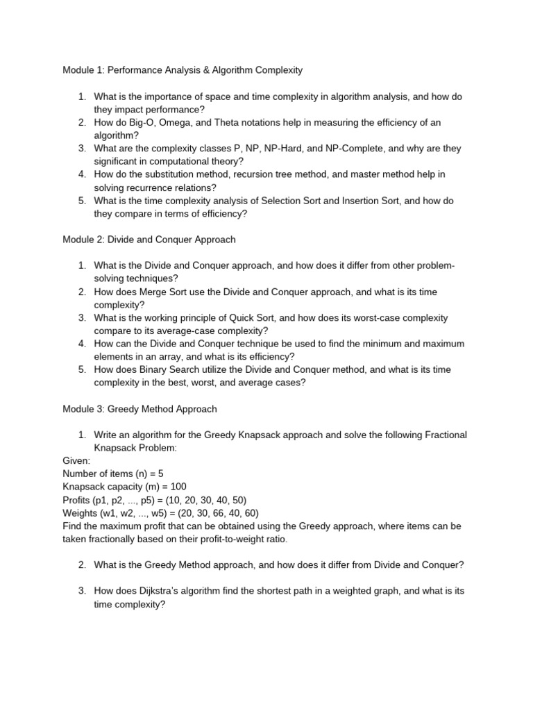 Aoa Unit Test 1 Question Bank | PDF | Computational Complexity Theory ...