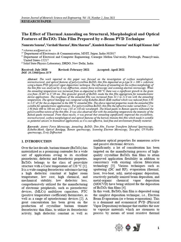 IUST-v18n2p0-en | PDF | Thin Film | Applied And Interdisciplinary Physics