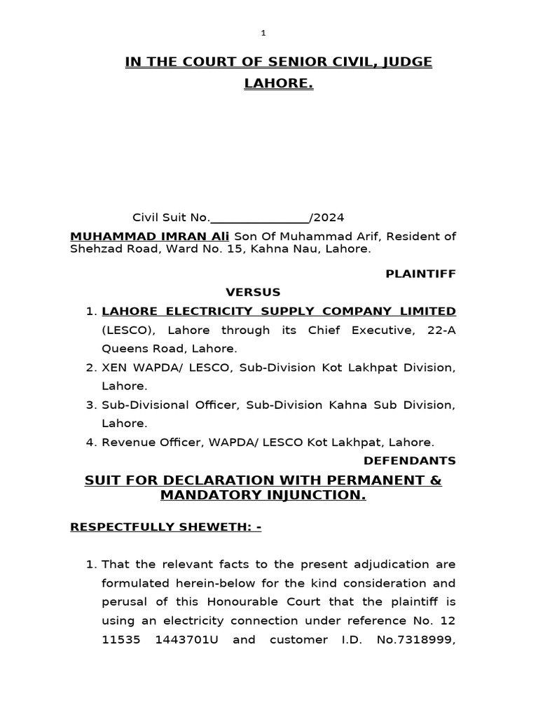Muhammad Imran Vs. Lesco | PDF | Lawsuit | Affidavit