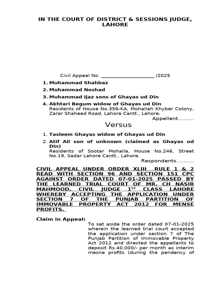 Appeal Civil To Set Aside Order Section 7 of Partition | PDF | Lawsuit ...