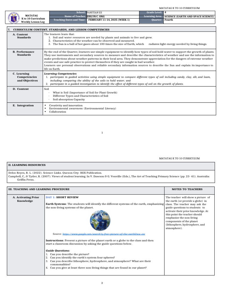Q4 - Week 1 - Science - Grade 4 | PDF | Soil | Loam