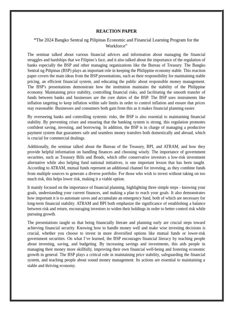 Reaction Paper On Managearial Econ | PDF | Investing | Banks
