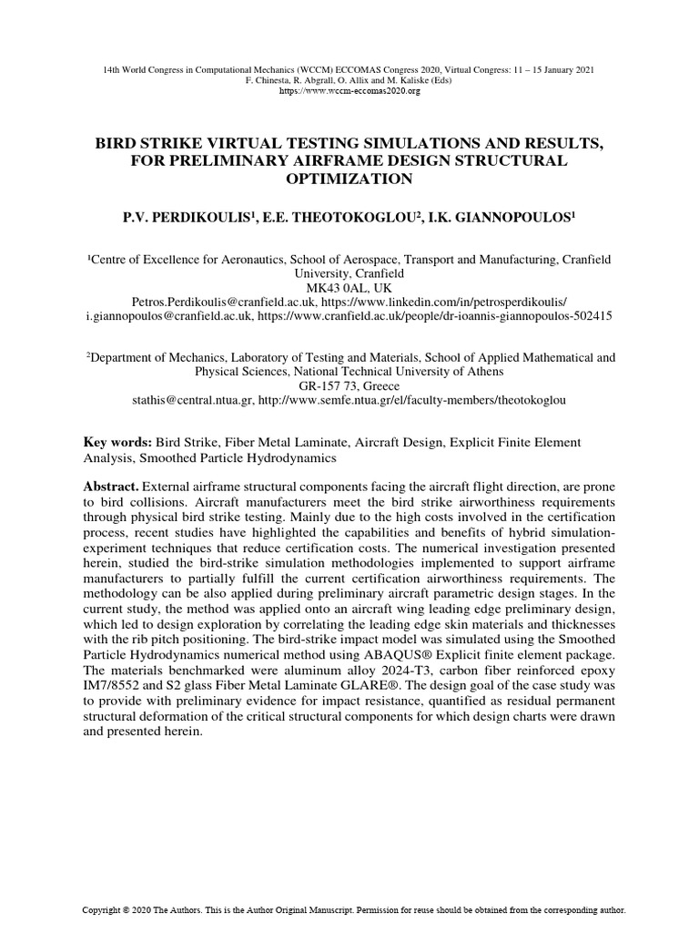Bird Strike Virtual Testing Simulations and Results-2020 | PDF ...