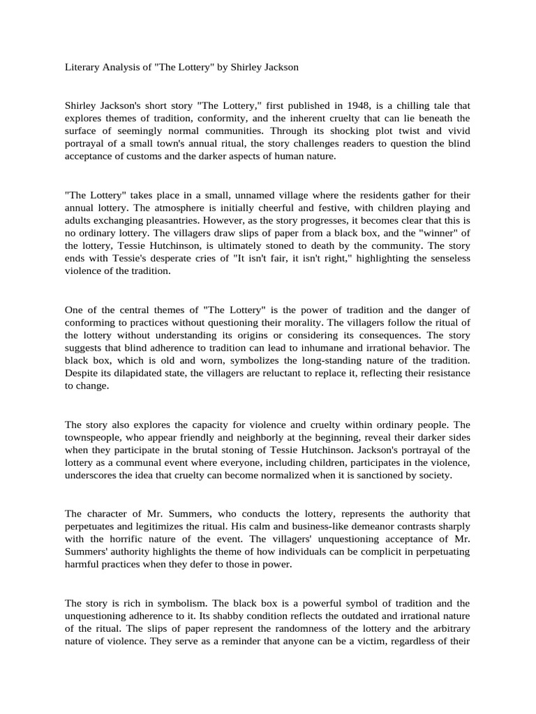Literary Analysis of The Lottery | PDF
