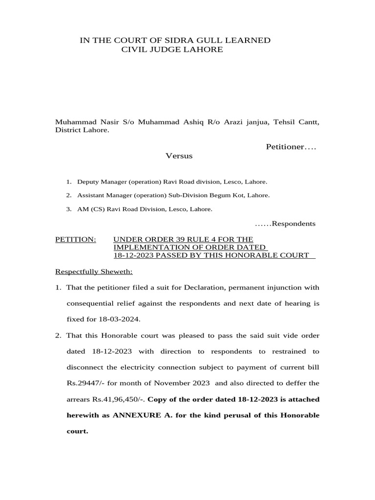 M.nasir Contempt Petition Judge Sidra Gull 19-12-2023 | PDF | Contempt ...