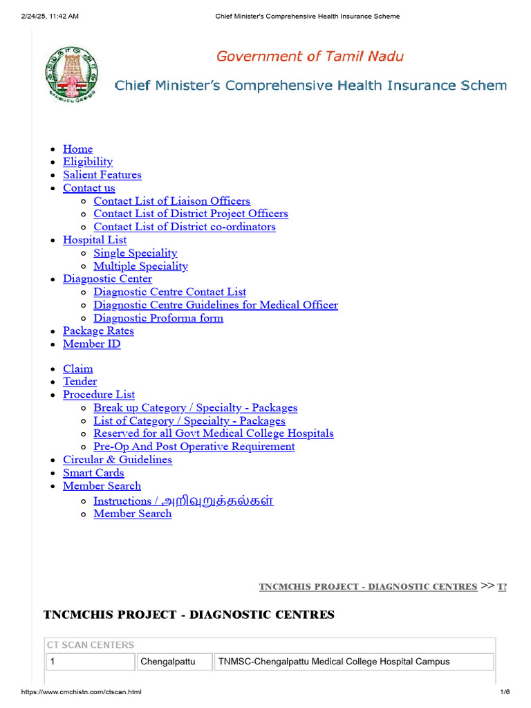 Tamil Nadu CM Health Insurance Details | PDF | Health Care | Insurance