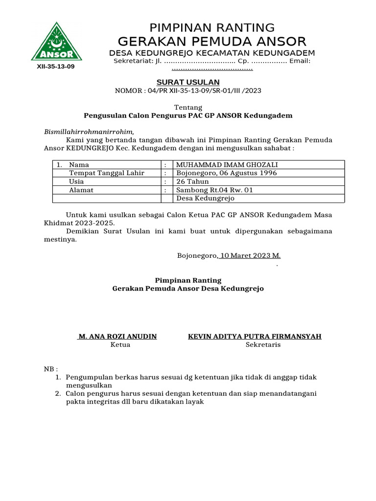 FORM USULAN DAN DELEGASI Pengurus | PDF