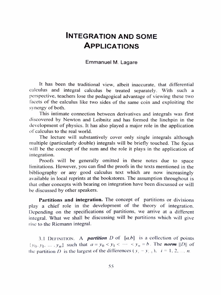 Integration and Some Applications | PDF | Integral | Calculus