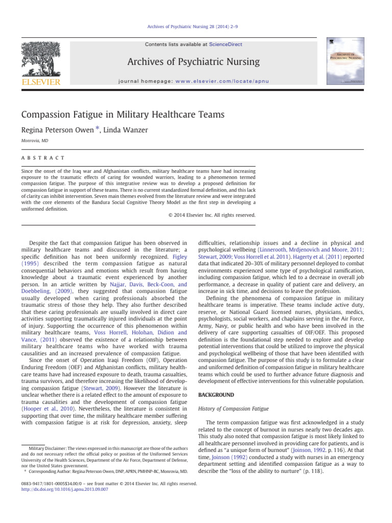 Compassion Fatigue in Military Healthcare Teams | PDF | Psychological ...
