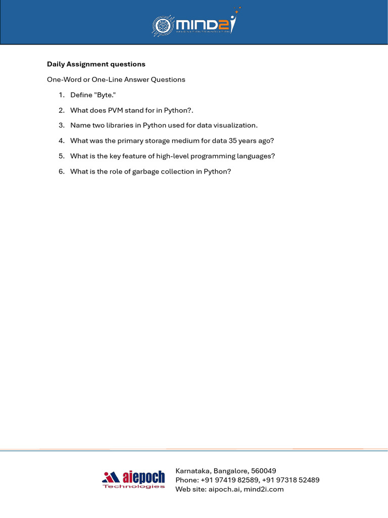 Daily Python Assignment Questions | PDF