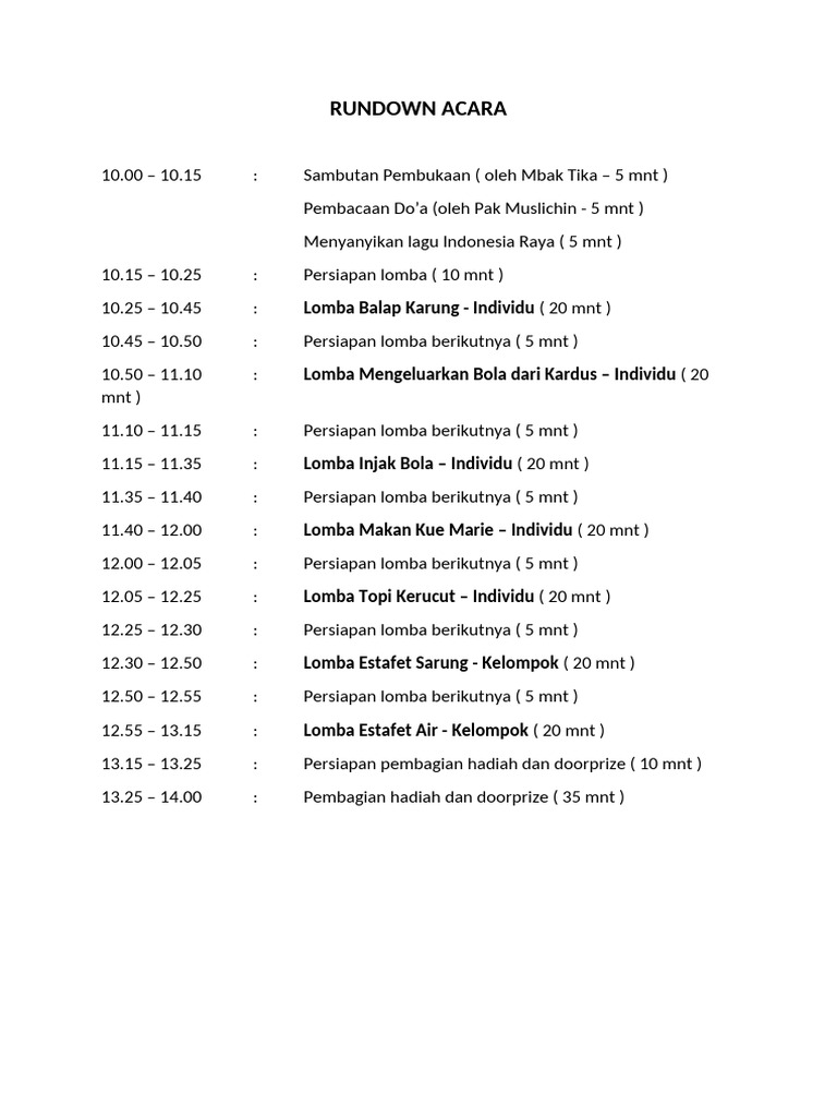 RUNDOWN ACARA 17 AGUSTUS | PDF