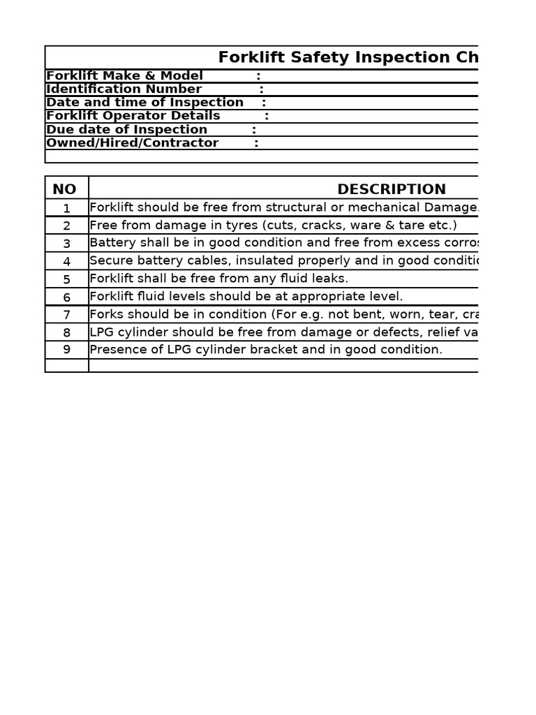 Forklift Safety Inspection Checklist | PDF