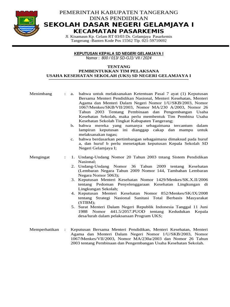 SK Pengurus Uks | PDF