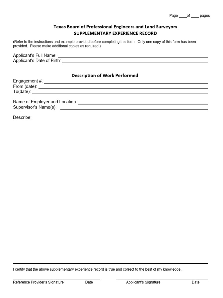 Supplementary Experience Record Form | PDF