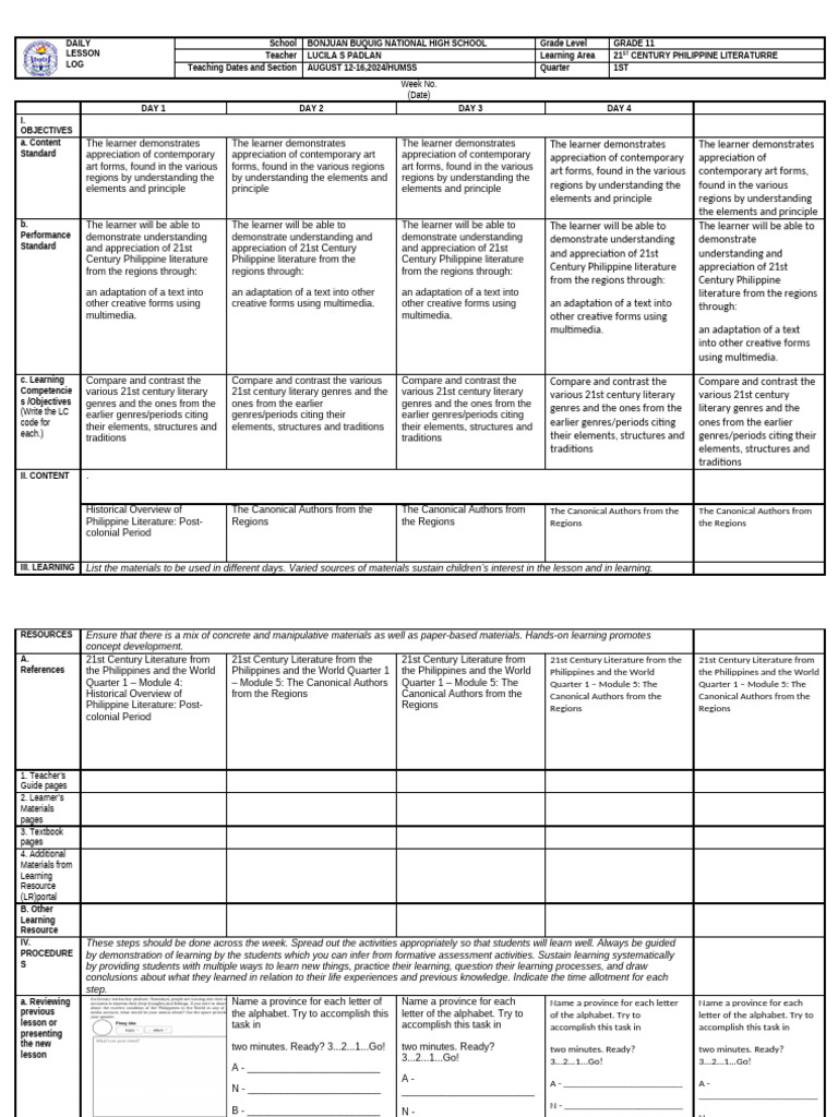 DLL 21ST Century August, 2024-Week3 | PDF | Learning | Multimedia