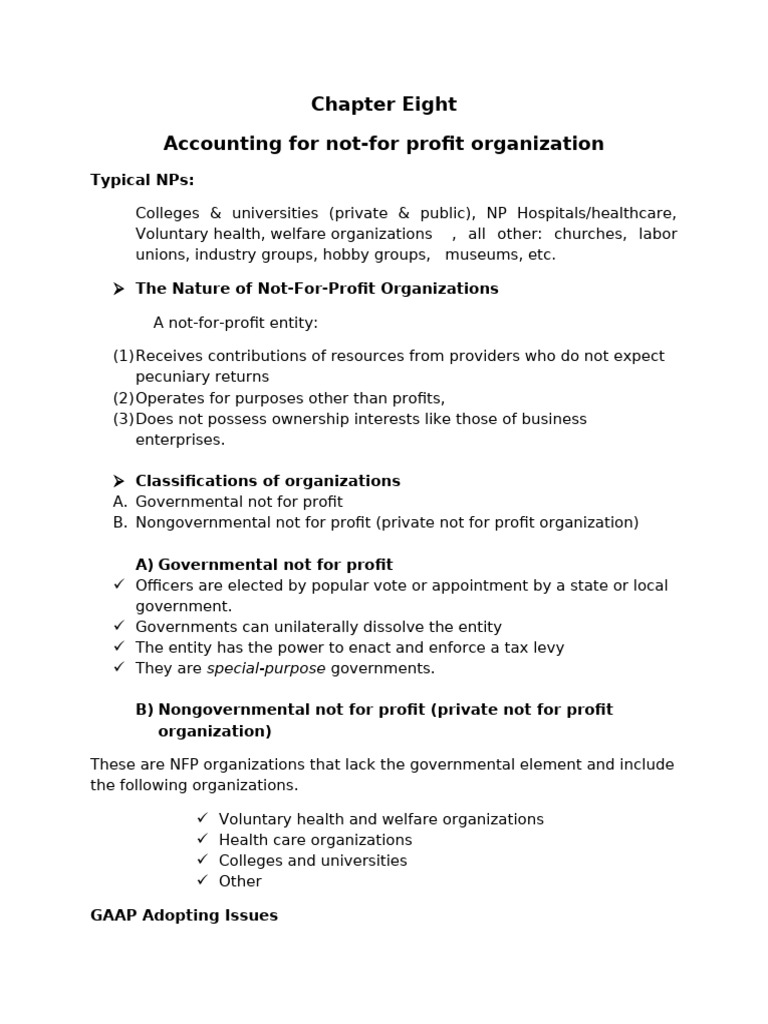 Chapter Eight (Accounting For Not-For Profit Organization) | PDF ...