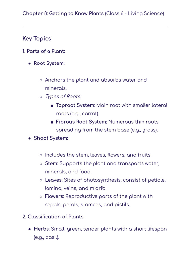 Chapter 8 - Getting To Know Plants (Class 6 - Living Science) Notes ...