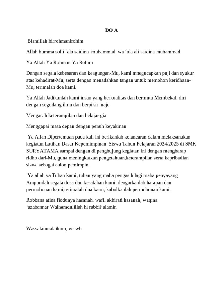 Doa Pembukaan LDKS | PDF