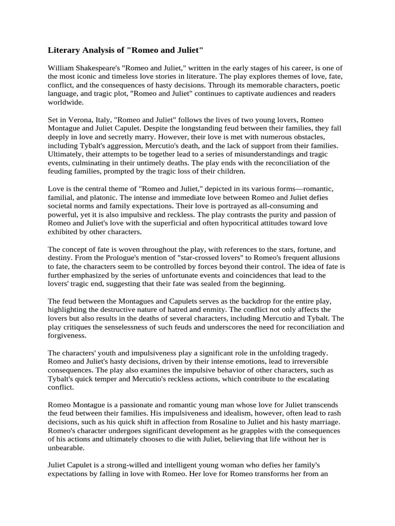 Literary Analysis of Romeo and Juliet | PDF | Romeo And Juliet | Love