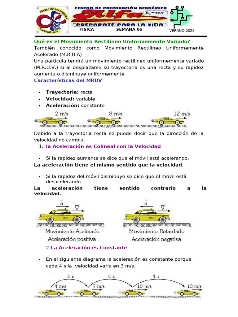 Movimiento Rectilineo Uniformemente Variado | PDF | Aceleración | Velocidad