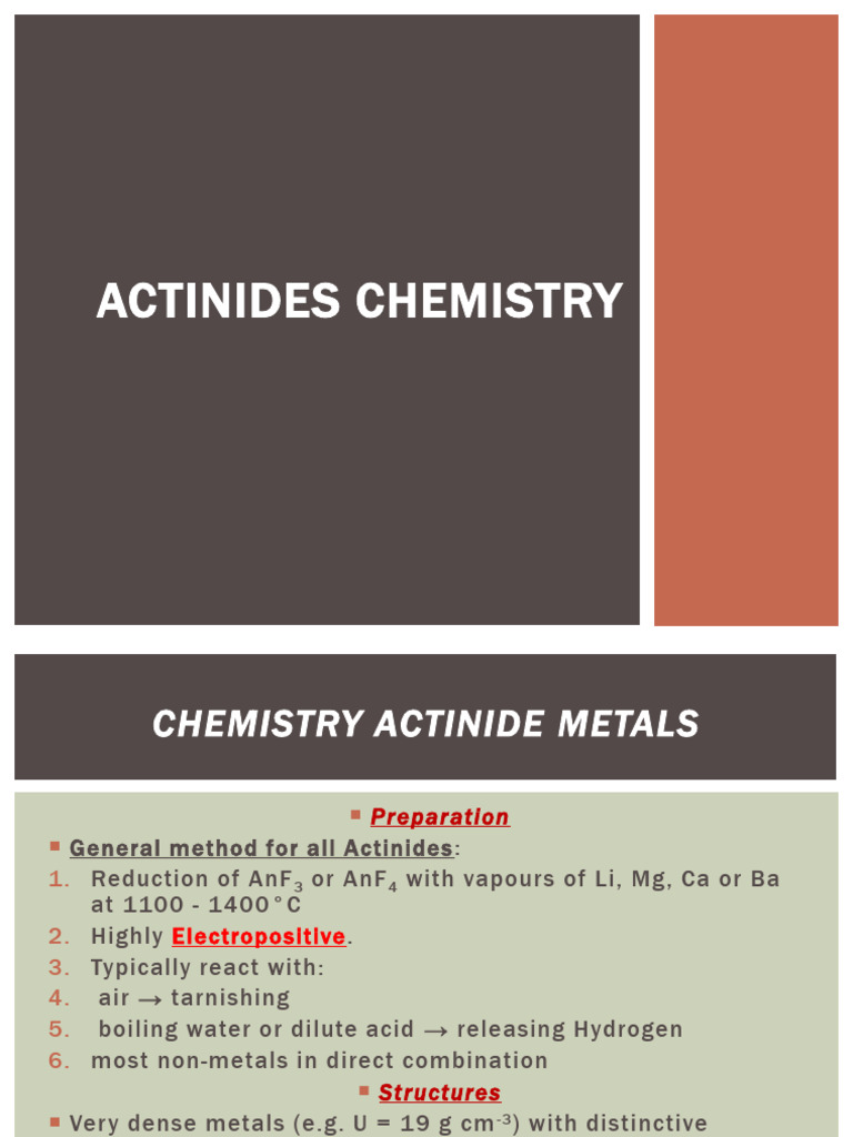 Actinides Chemistry Overview and Properties | PDF | Actinide | Uranium