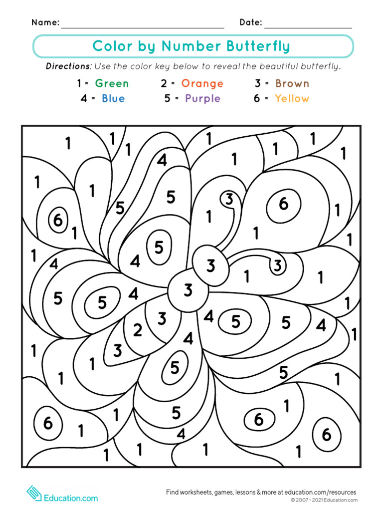 Colour by Number Worksheet Butterfly | PDF